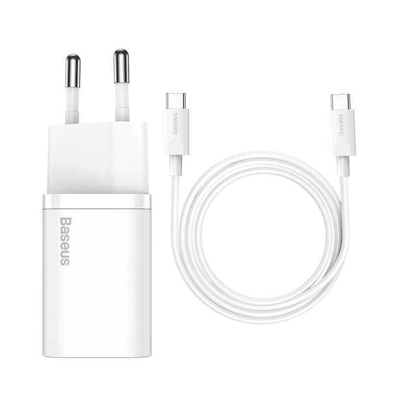USB laadija USB-C pesa 25W QC PPS PD 1m kaabel Baseus valge - Oomipood